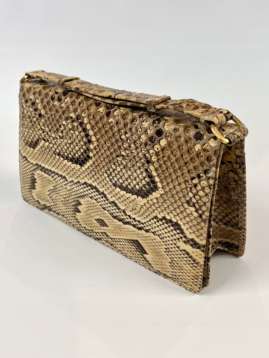 vintage python snakeskin flap handbag w/ top strap handle 60s – hong ...