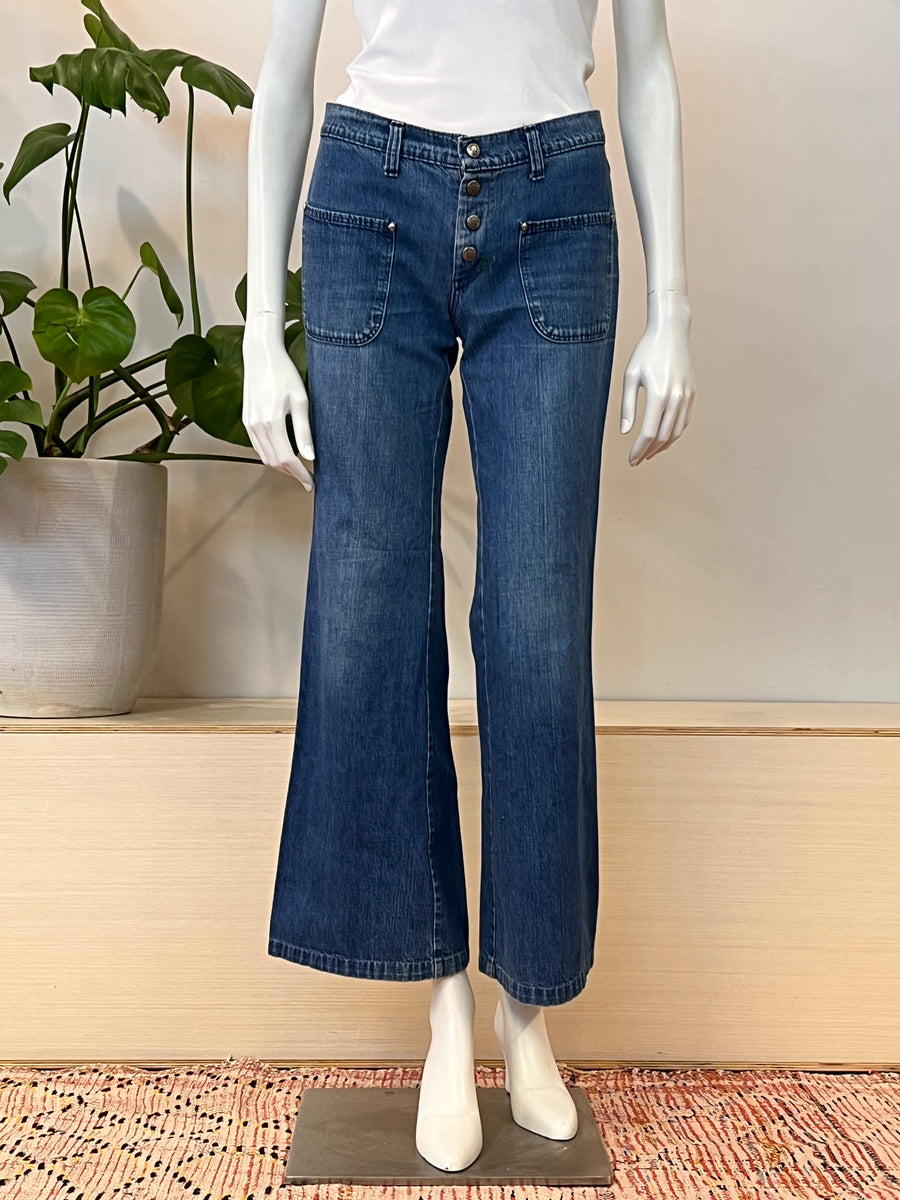 vintage Turtle Bax hiphugger snap fly bellbottom jeans w/ patch pocket ...