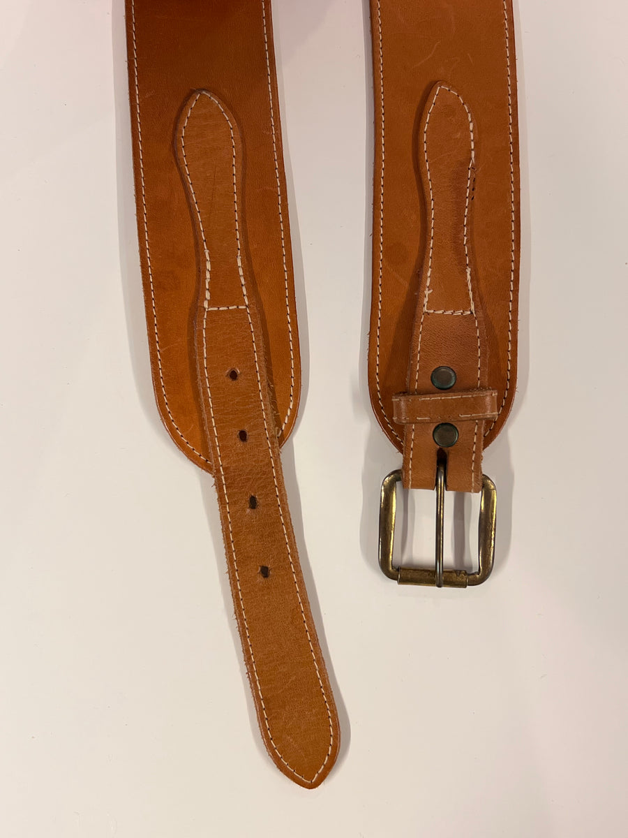 vintage cognac brown leather waist cinching belt 80s – hong kong vintage
