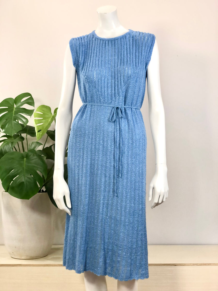 vintage Mary Farrin periwinkle blue ribbed bouclé hand knit dress 70s ...