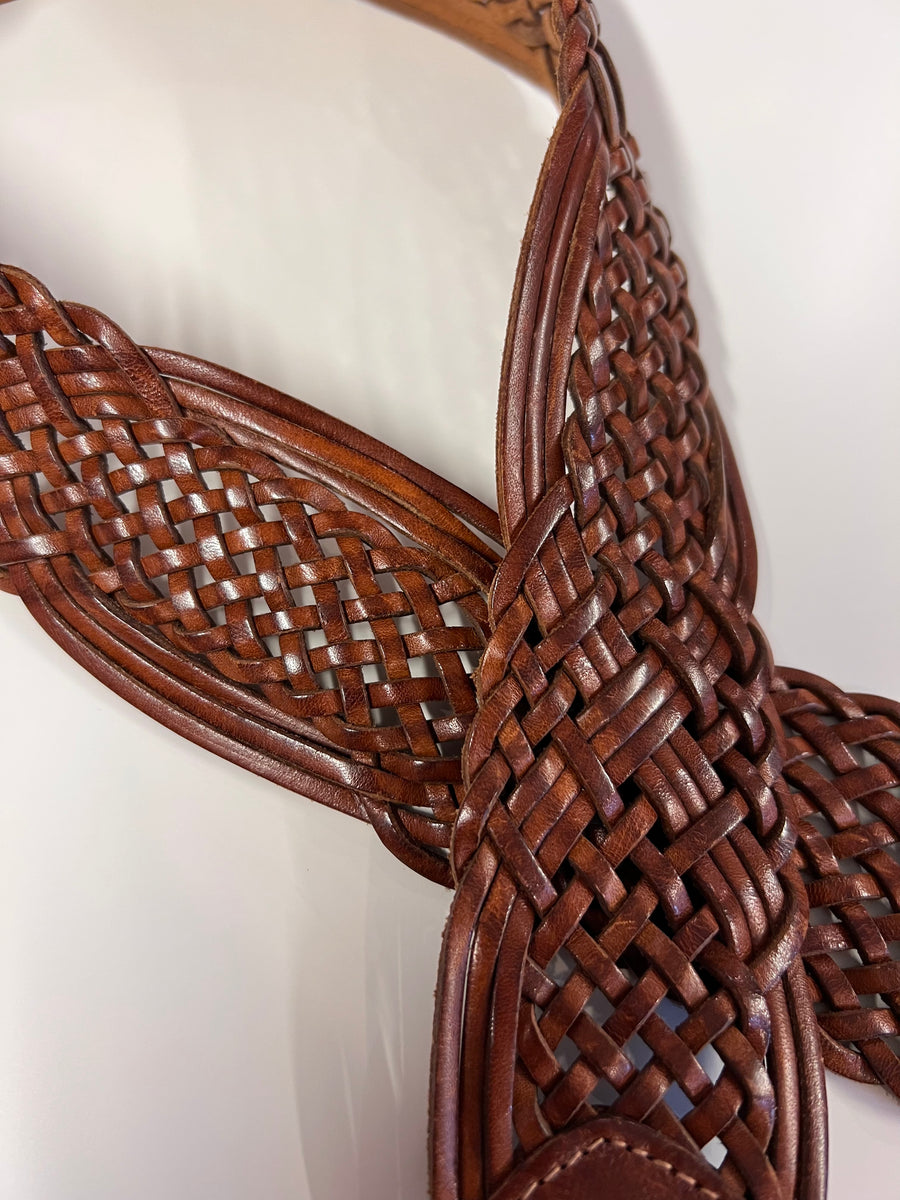 vintage wide braided brown leather belt w/ leather buckle 80s – hong ...